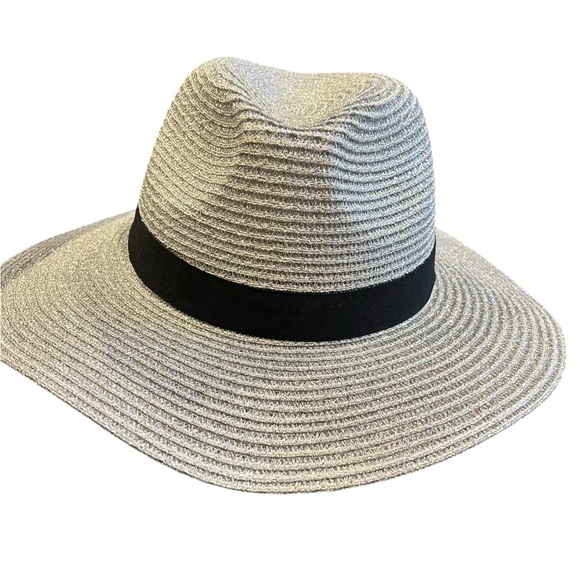 Accessories | Euc Silver Straw Metallic Western Fedora Style Hat | Poshmark